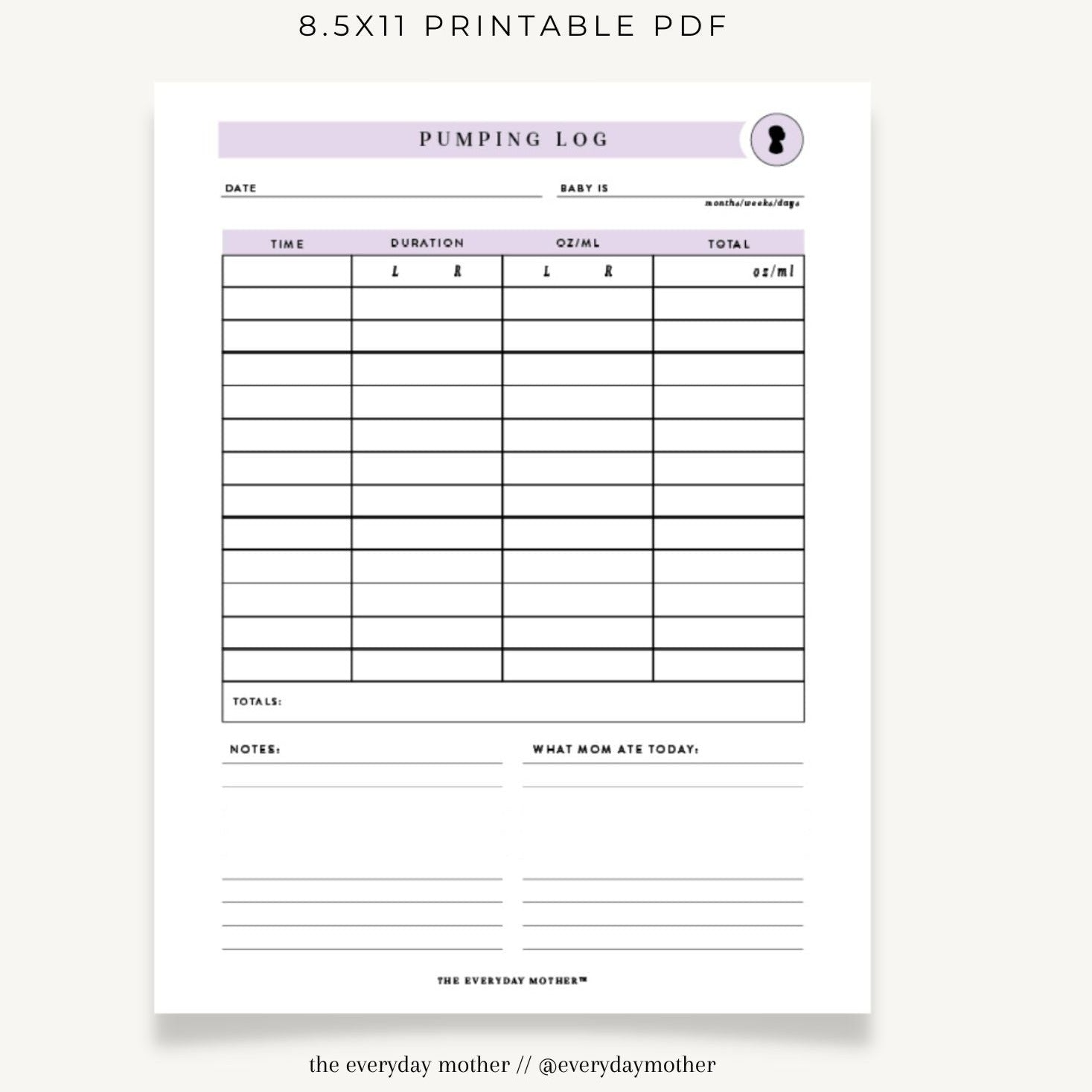 Printable Pumping Log – The Everyday Mother