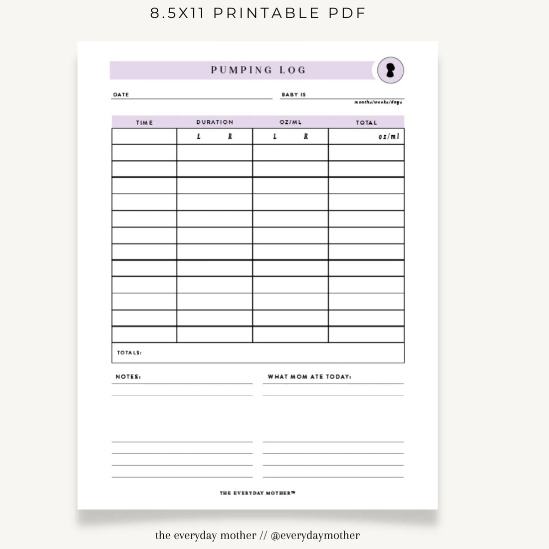 Printable Pumping Log – The Everyday Mother