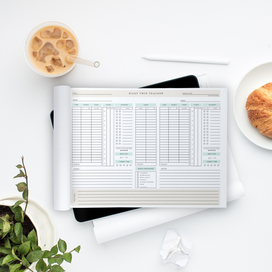 Daily Twin Baby Log Feed Tracker Notepad 8.5x11" by The Everyday Mother