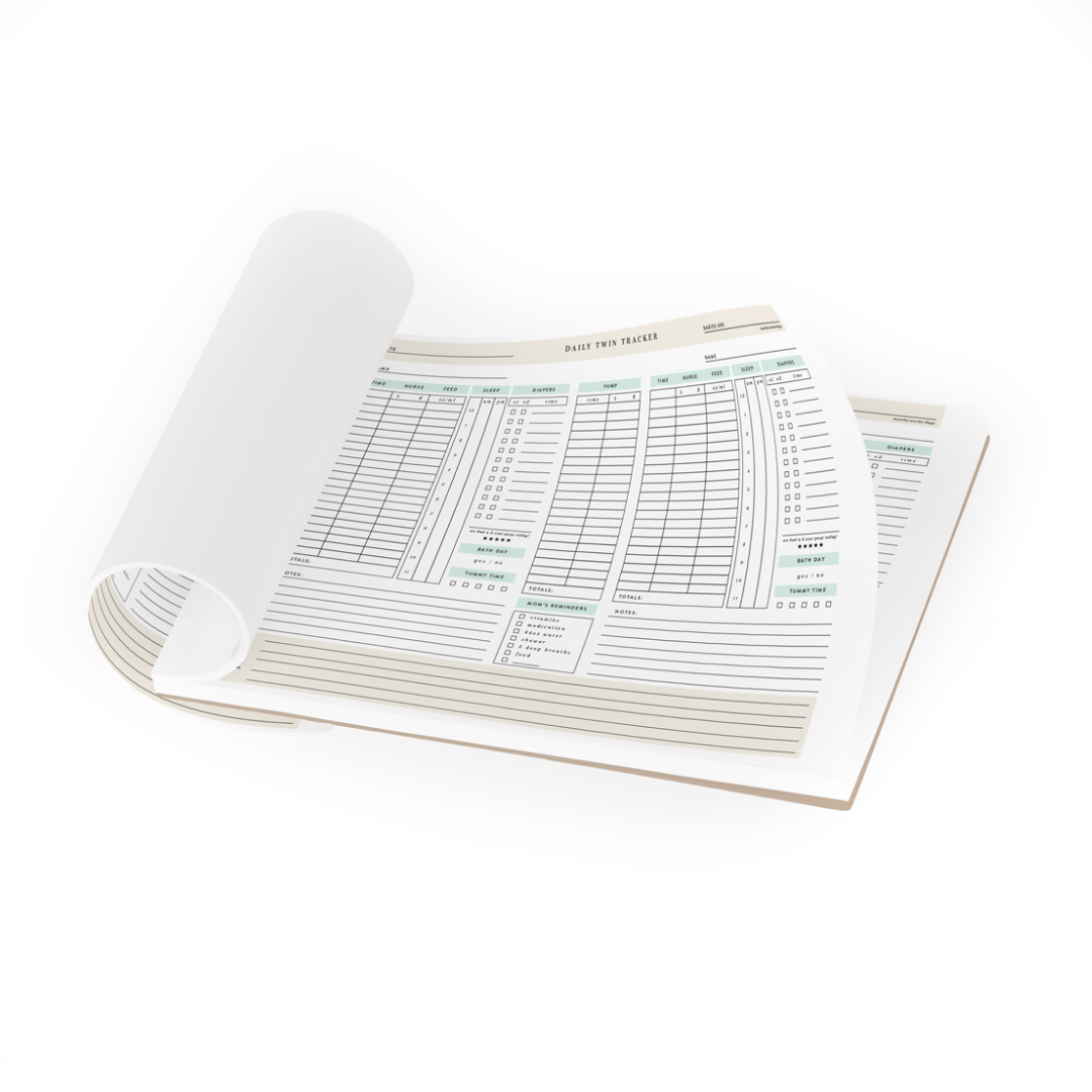 Daily Twin Baby Log Feed Tracker Notepad 8.5x11" by The Everyday Mother
